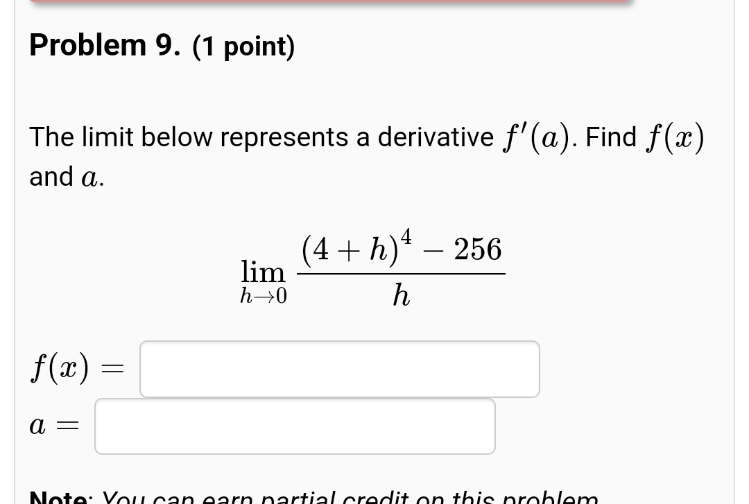 Solved Problem 9. (1 ﻿point)The limit below represents a | Chegg.com