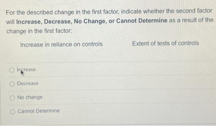 Solved For the described change in the first factor, | Chegg.com