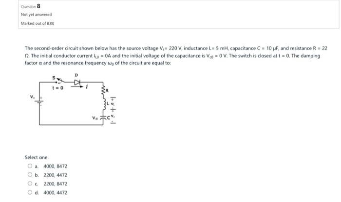 Solved The second-order circuit shown below has the source | Chegg.com