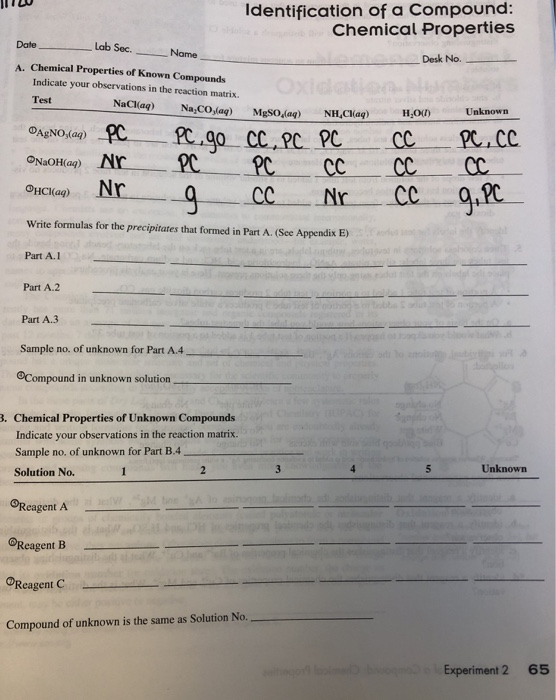 120 Identification of a Compound: Chemical Properties | Chegg.com