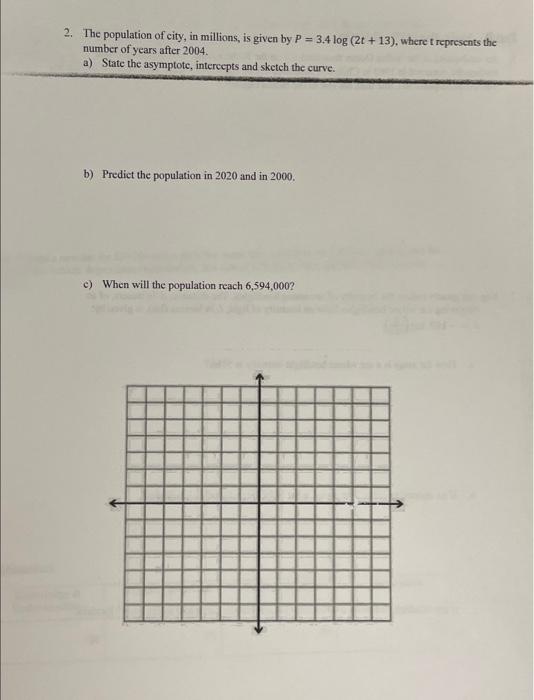Solved 2. The population of city, in millions, is given by | Chegg.com