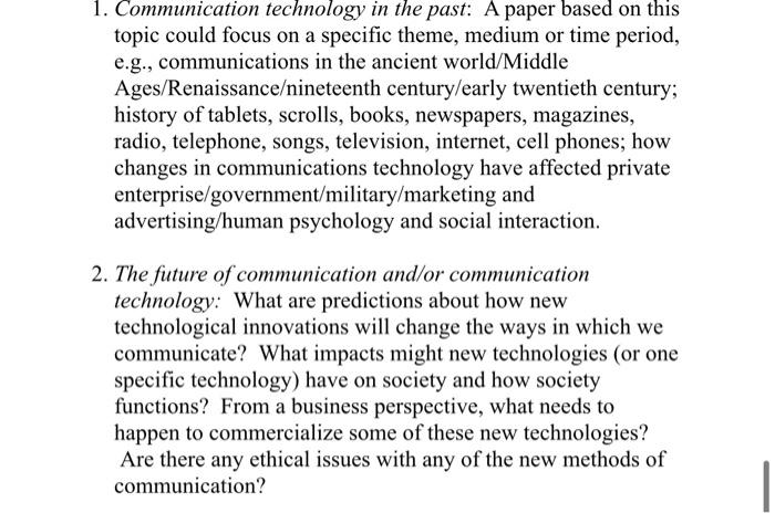 Solved 1. Communication technology in the past: A paper | Chegg.com