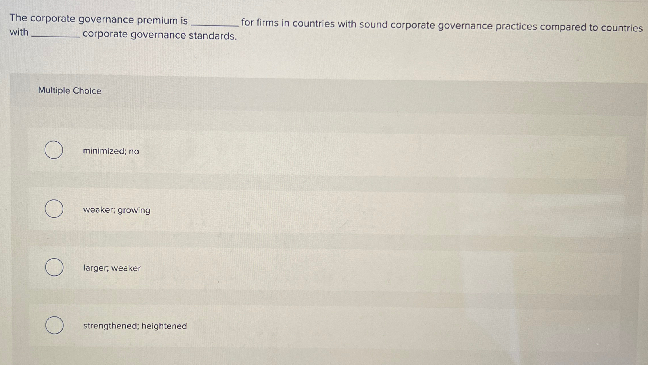 Solved The corporate governance premium is q, ﻿with | Chegg.com