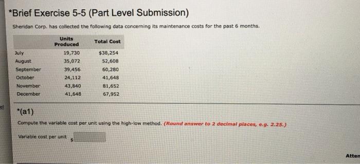 Solved *Brief Exercise 5-5 (Part Level Submission) Sheridan | Chegg.com