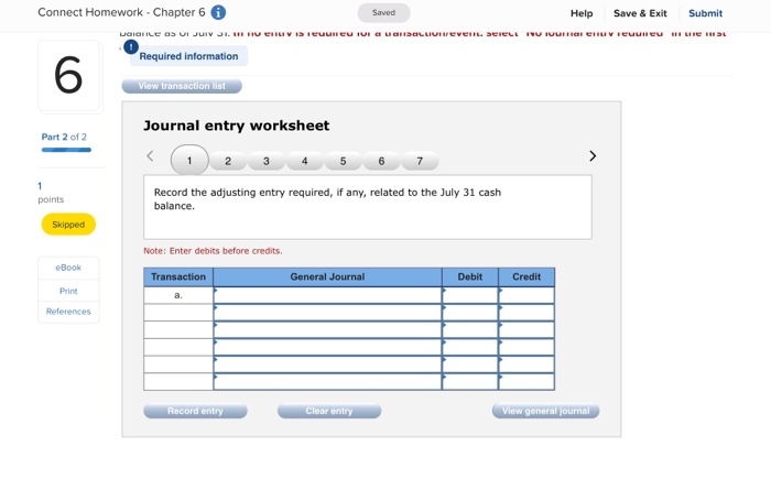 Solved Connect Homework Chapter 6 Submit Saved Save & Exit | Chegg.com