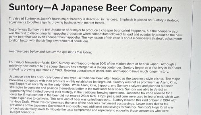 Solved The rise of Suntory as Japan's fourth major brewery | Chegg.com