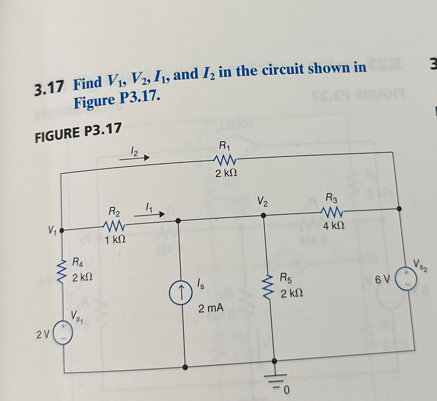 Solved 3.17 ﻿Find V1,V2,I1, ﻿and I2 ﻿in the circuit shown in | Chegg.com