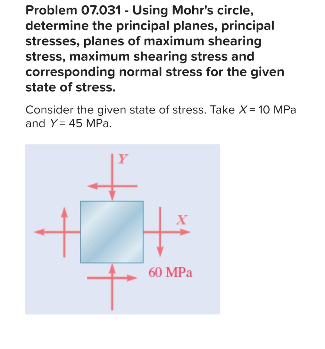 Solved Problem 07.031 - Using Mohr's circle, determine the | Chegg.com Solved Problem 07.031 - Using Mohr's circle, determine the | Chegg.com