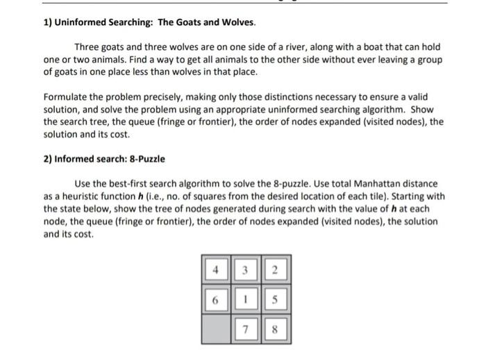 Solved 1) Uninformed Searching: The Goats and Wolves. Three | Chegg.com