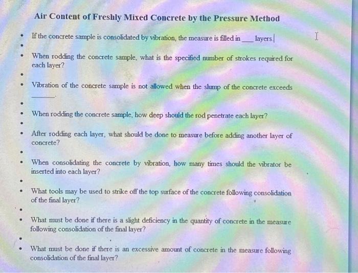 Solved Air Content of Freshly Mixed Concrete by the Pressure | Chegg.com