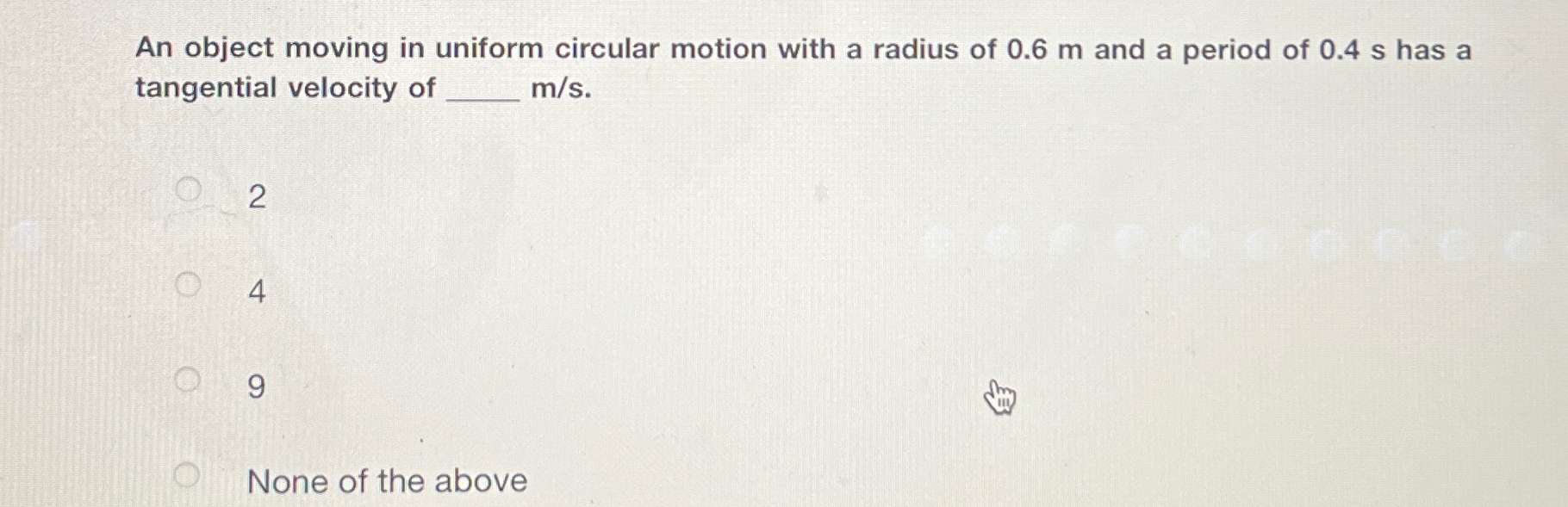 Solved An object moving in uniform circular motion with a | Chegg.com