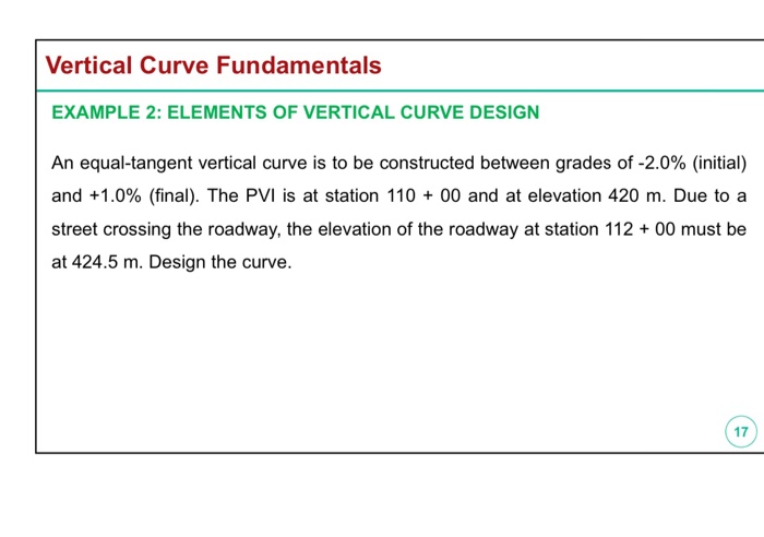 Solved Vertical Curve Fundamentals EXAMPLE 2: ELEMENTS OF | Chegg.com
