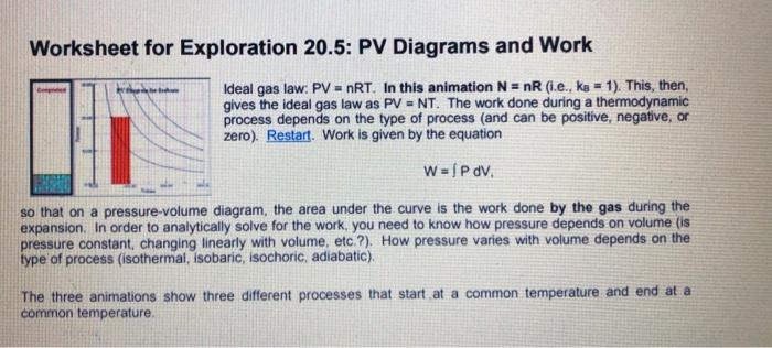 Solved Worksheet for Exploration 20.5: PV Diagrams and Work | Chegg.com