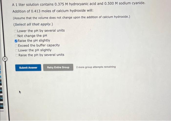 Solved A 1 liter solution contains 0.375M hydrocyanic acid | Chegg.com