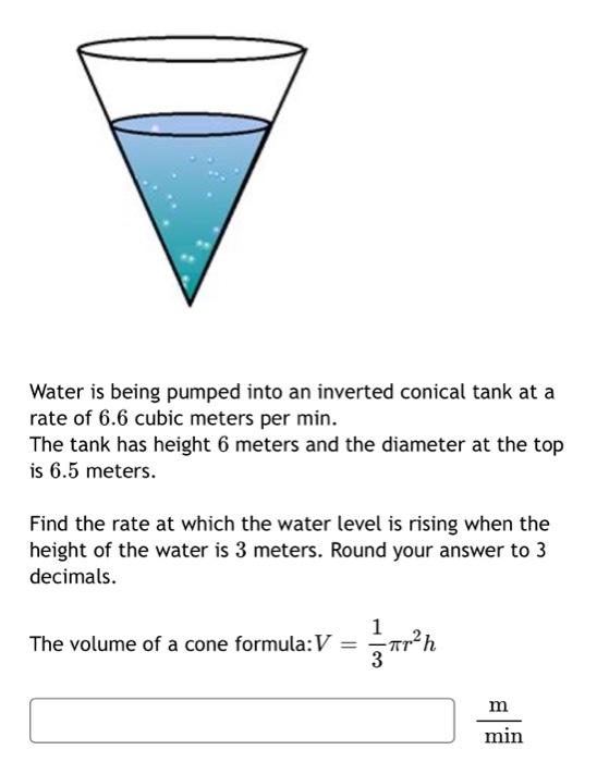 Solved Water is being pumped into an inverted conical tank | Chegg.com