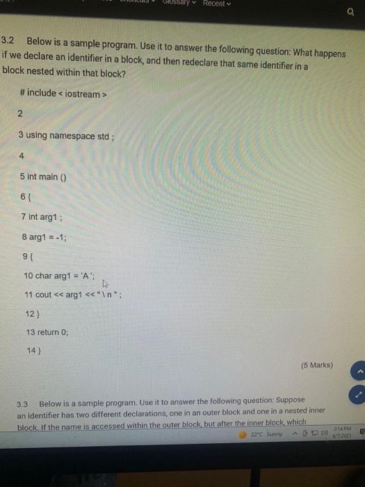 Solved 3.1 Below is a sample program. Use it to answer the | Chegg.com