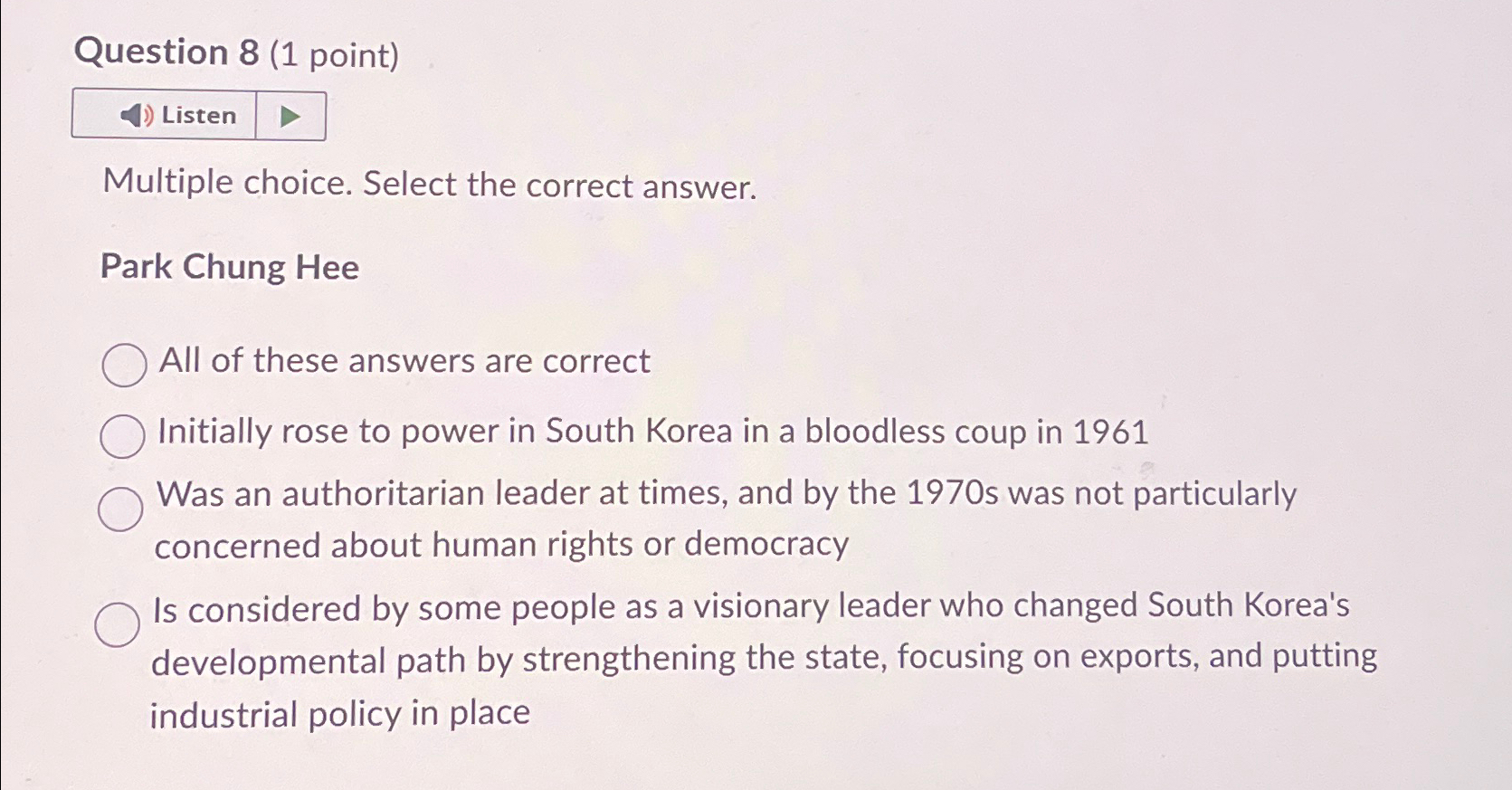 Solved Question 8 (1 ﻿point)ListenMultiple choice. Select | Chegg.com