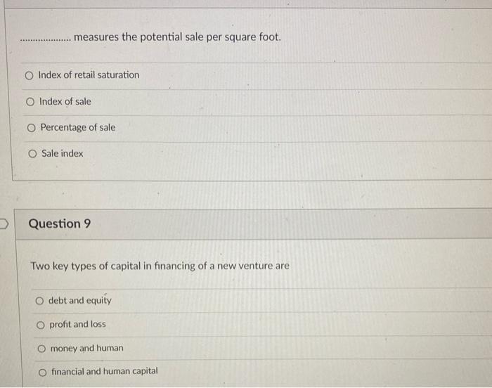 Solved measures the potential sale per square foot. Index of | Chegg.com
