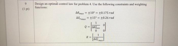 9 (1 pt) max Design an optimal control law for | Chegg.com