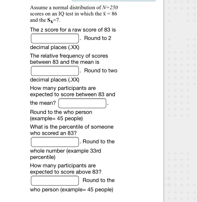 Solved Assume a normal distribution of N=250 scores on an IQ | Chegg.com