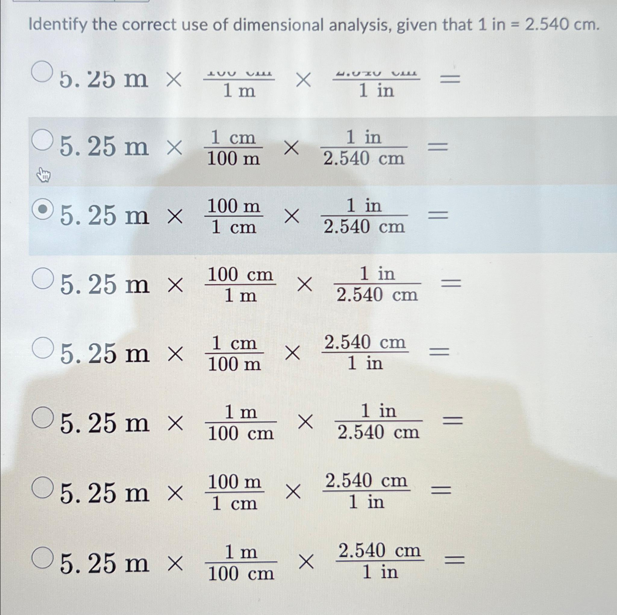 Solved Identify the correct use of dimensional analysis, | Chegg.com
