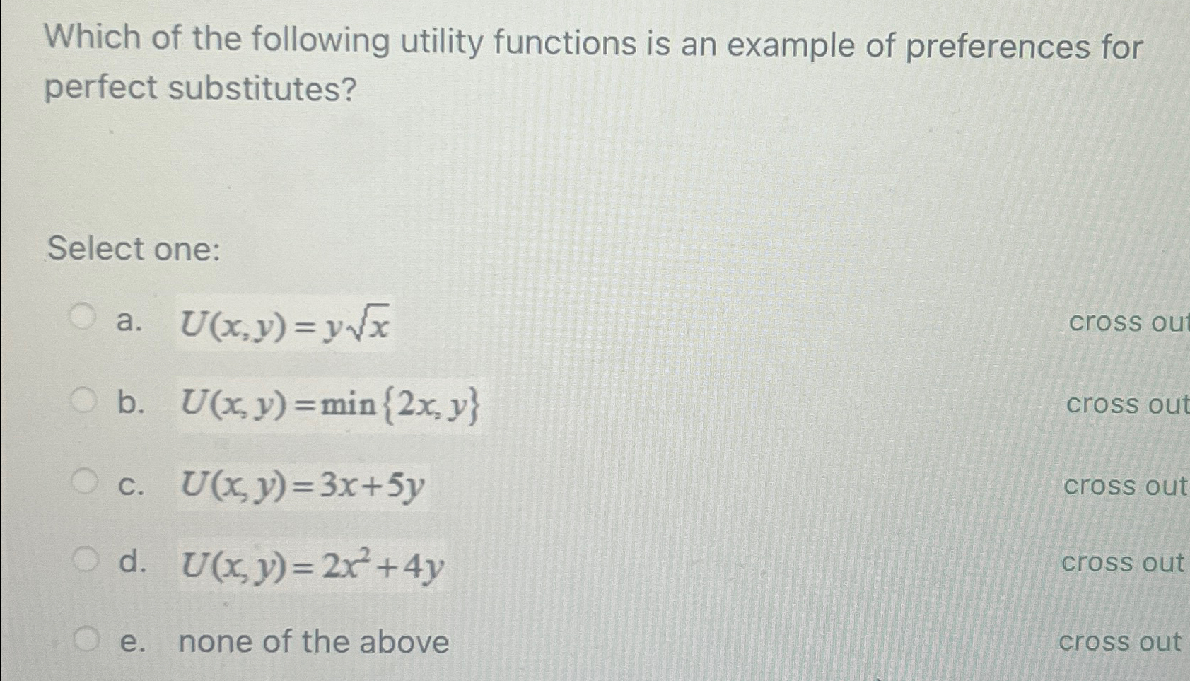 Solved Which of the following utility functions is an | Chegg.com