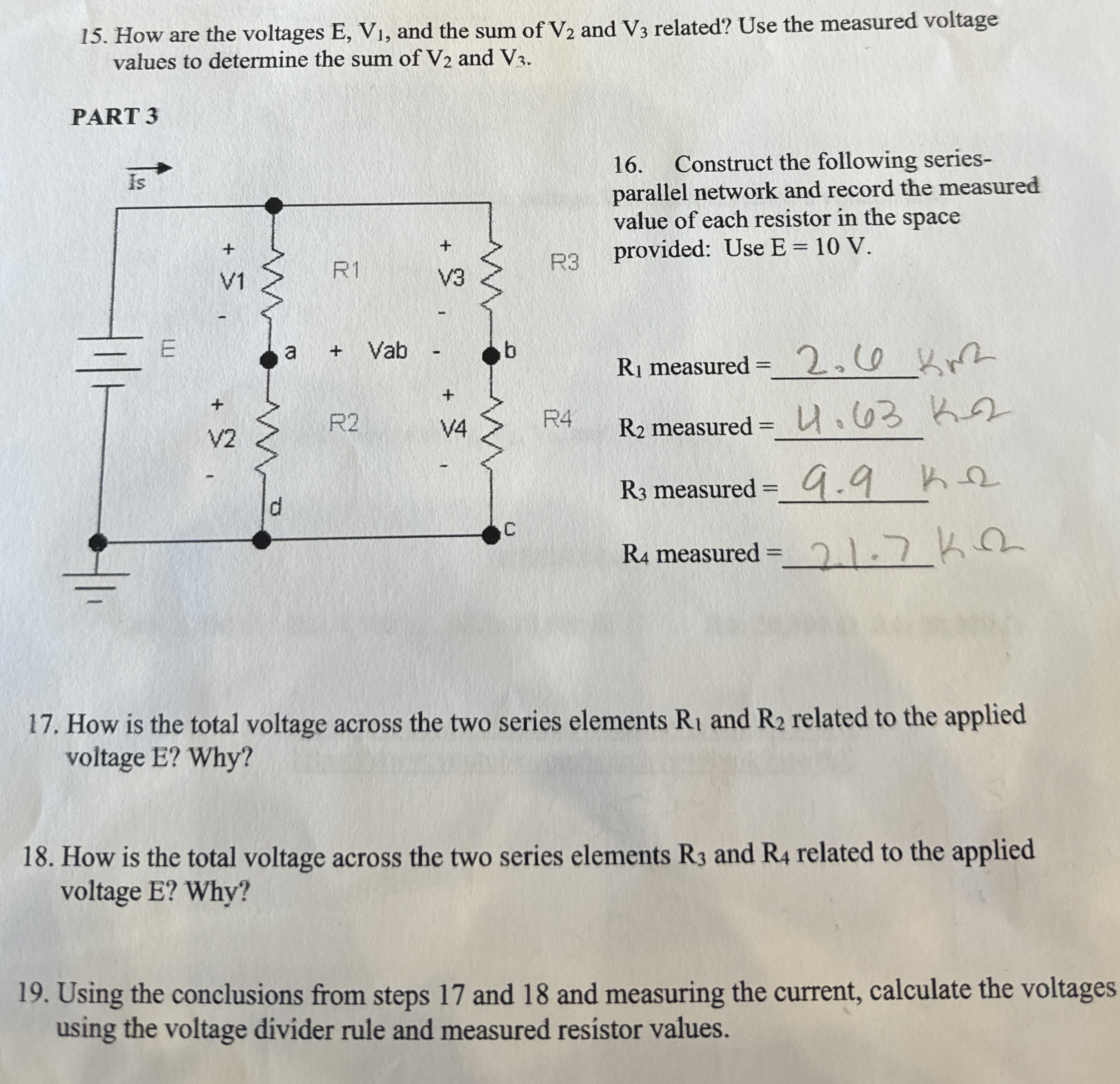 Solved How are the voltages E,V1, ﻿and the sum of V2 ﻿and V3 | Chegg.com