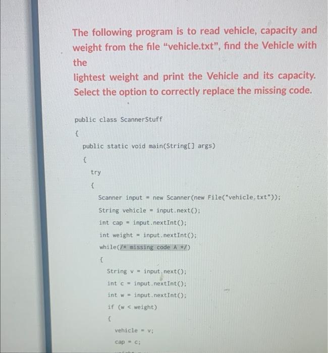 Solved The following program is to read vehicle, capacity | Chegg.com