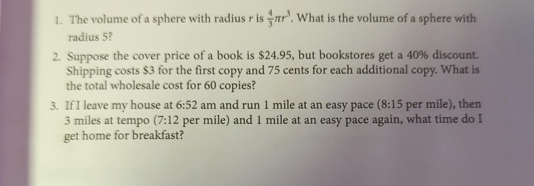Solved The volume of a sphere with radius r is (4)/(3)\\\\pi | Chegg.com