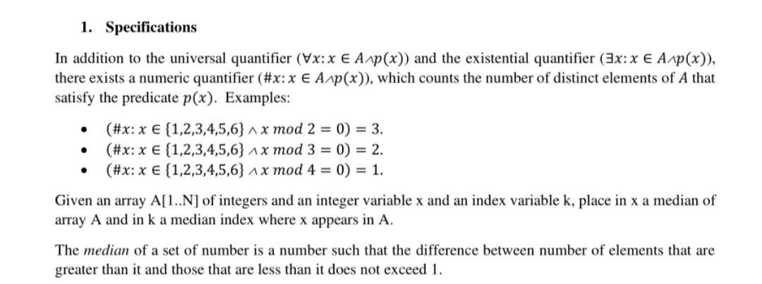 Solved 1. Specifications In addition to the universal | Chegg.com