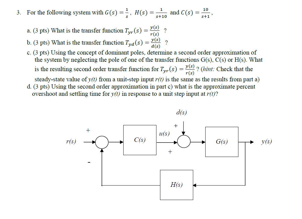 Solved For the following system with G(s)=1s,H(s)=1s+10 ﻿and | Chegg.com