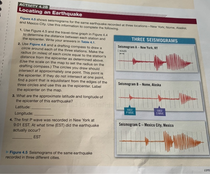 ACTIVITY 4.2B Locating an Earthquake Figure 4.5 shows | Chegg.com