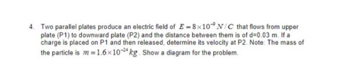 Solved 4. Two parallel plates produce an electric field of E | Chegg.com