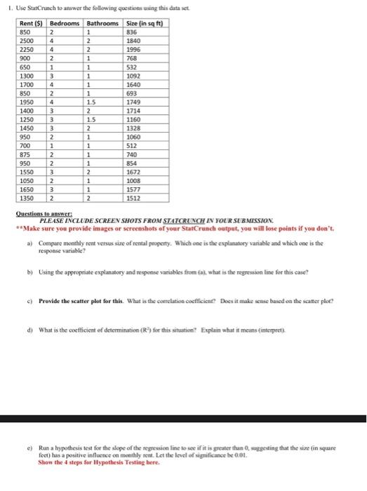 Solved 1. Use StatCrunch to answer the following questions | Chegg.com