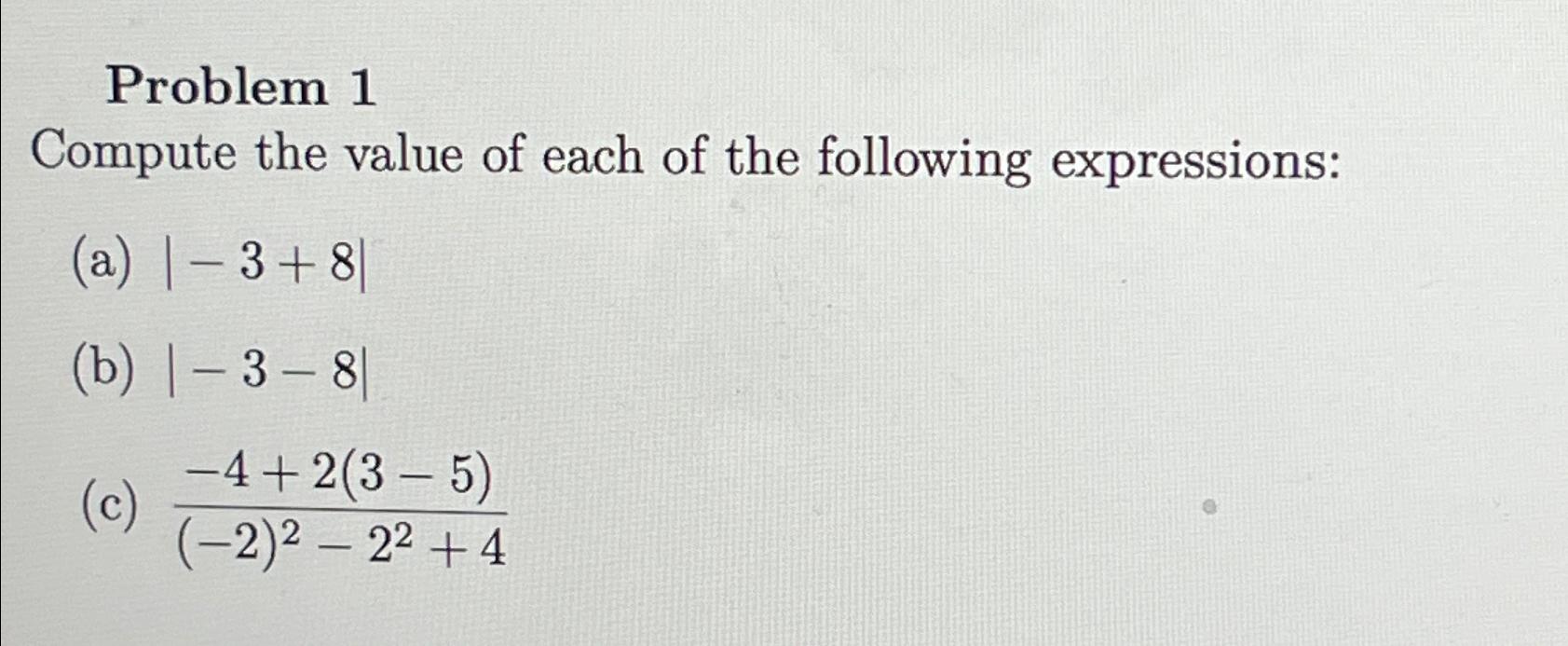 Solved Problem 1Compute the value of each of the following | Chegg.com