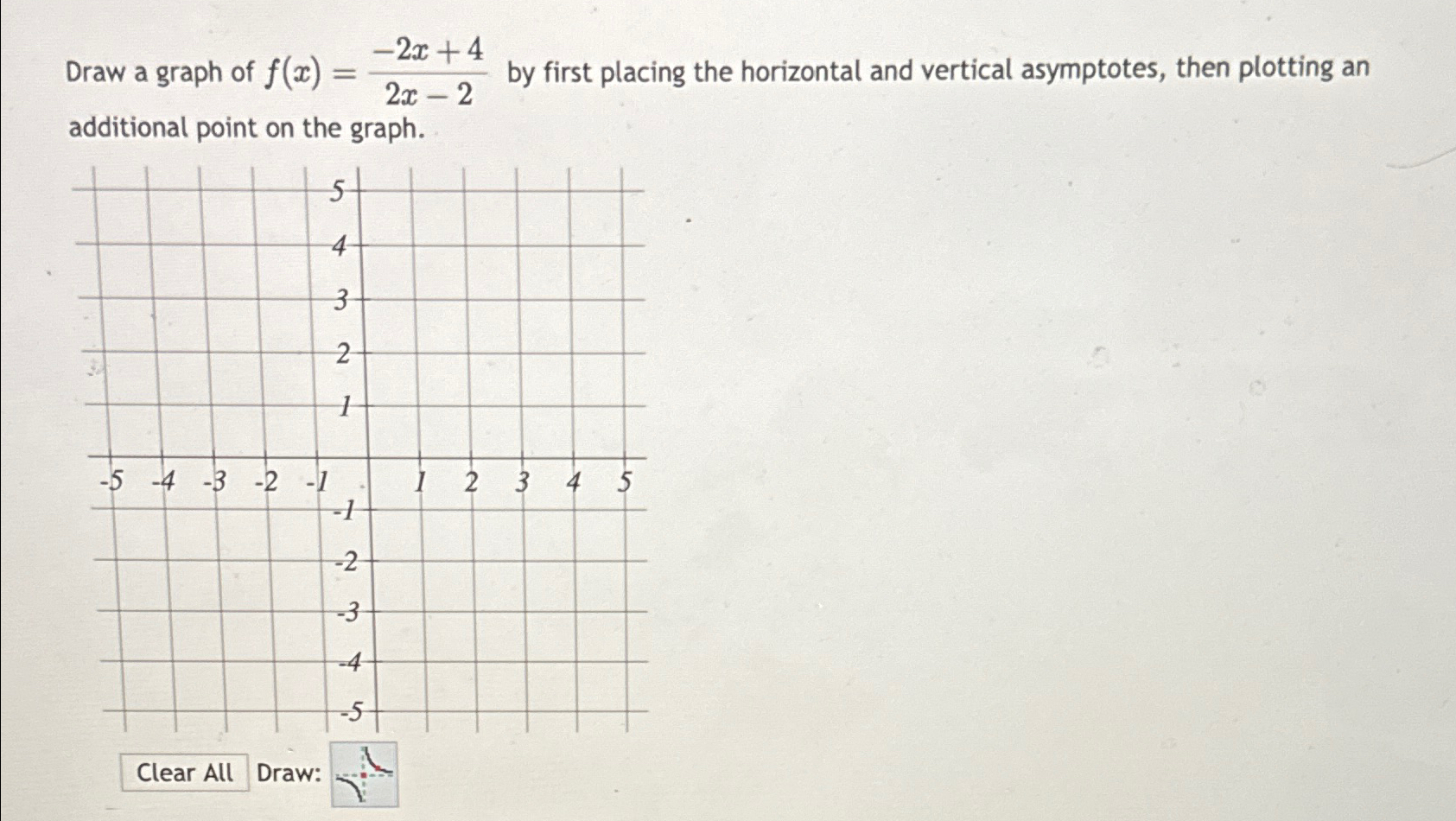 Solved Draw a graph of f(x)=-2x+42x-2 ﻿by first placing the | Chegg.com