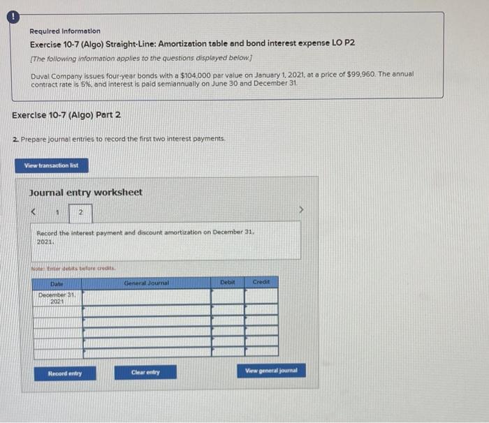 Solved Required Information Exercise 10-7 (Algo) | Chegg.com