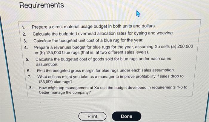 Solved Requirement 1. Prepare a direct material usage budget | Chegg.com