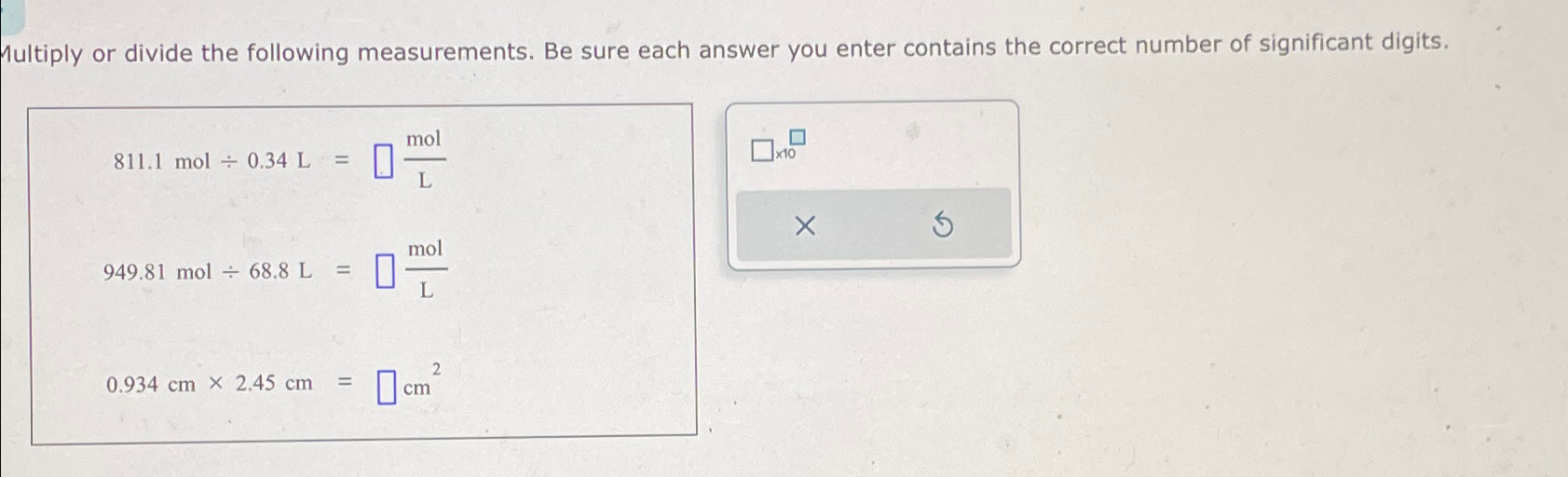 Solved Multiply or divide the following measurements. Be | Chegg.com
