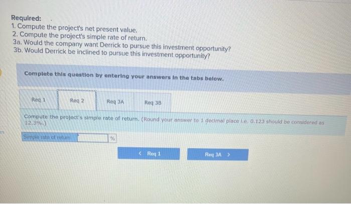 Solved Required: 1. Compute the project's net present value. | Chegg.com