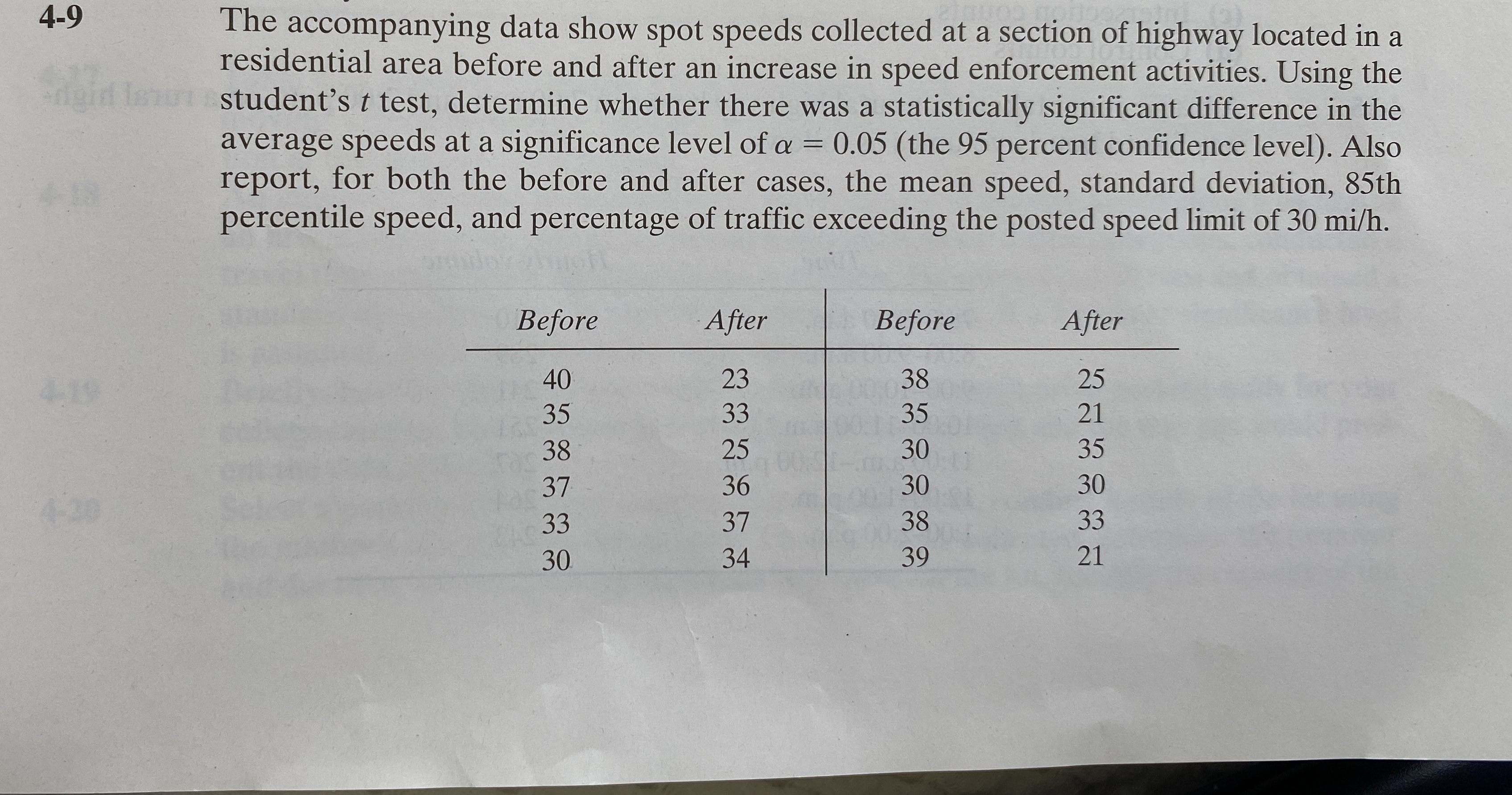Solved 4-9The accompanying data show spot speeds collected | Chegg.com