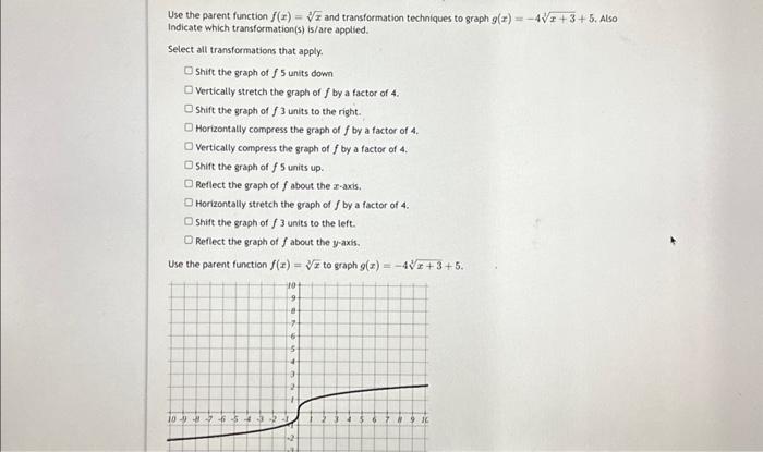 Solved Use the parent function f(x)=3x and transformation | Chegg.com
