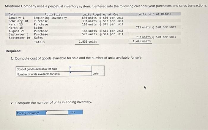 Solved Montoure Company uses a perpetual inventory system. | Chegg.com