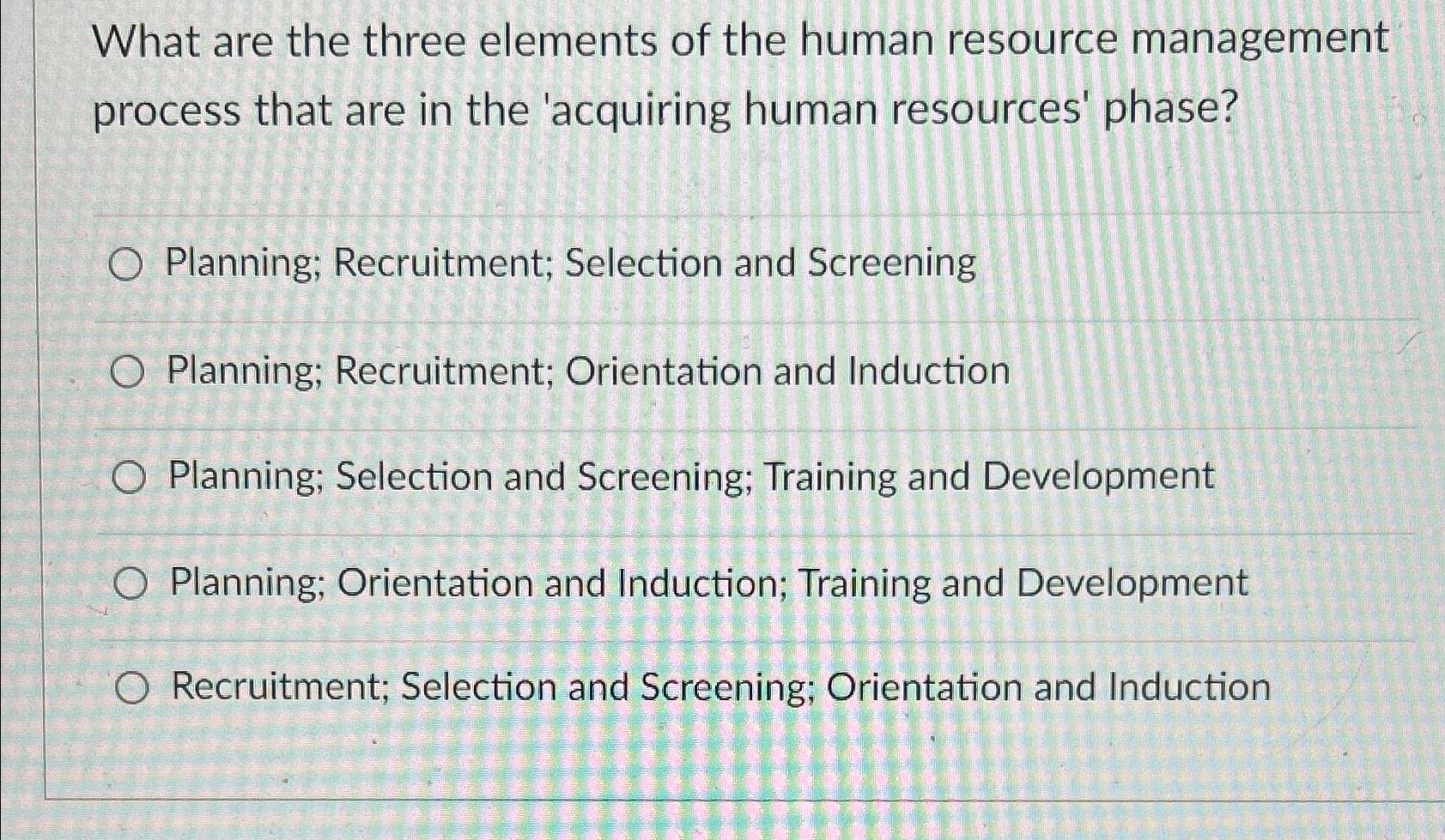Solved What are the three elements of the human resource | Chegg.com