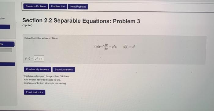 Solved Section 2 2 Separable Equations Problem 3 1 Point