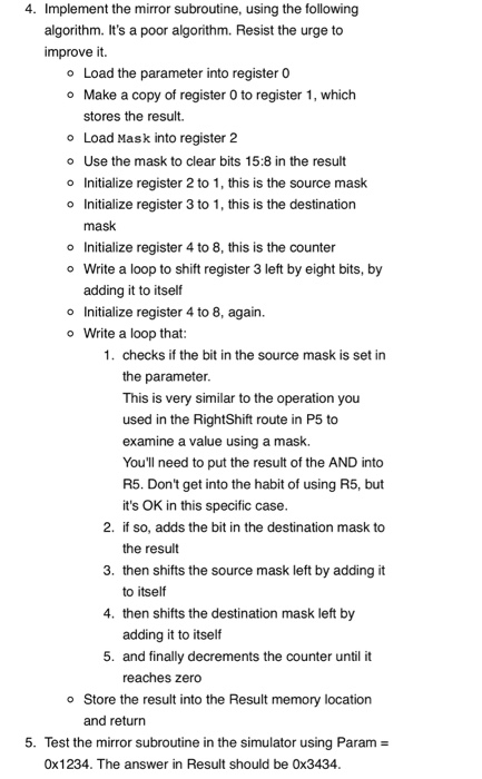 4 Implement The Mirror Subroutine Using The 