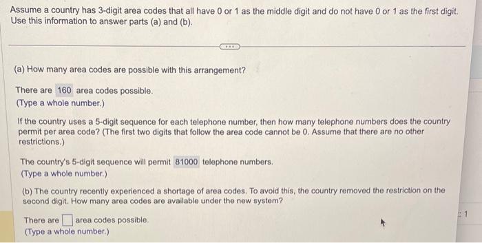 Solved Assume a country has 3 -digit area codes that all | Chegg.com