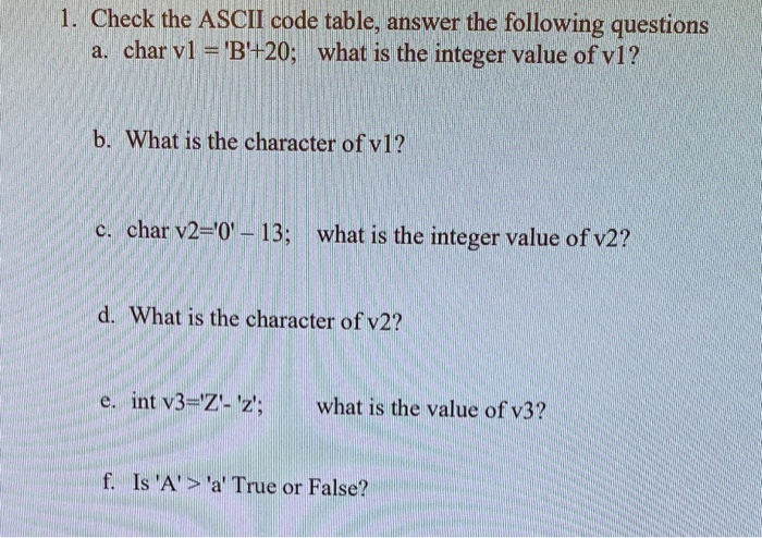 Solved 1. Check the ASCII code table, answer the following | Chegg.com