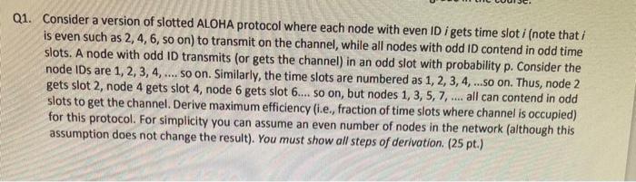 Solved 1. Consider a version of slotted ALOHA protocol where | Chegg.com