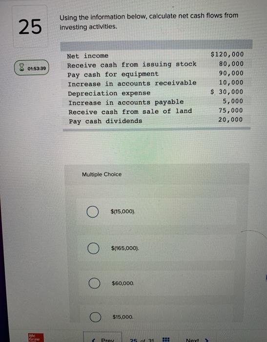 Solved 25 Using the information below, calculate net cash | Chegg.com